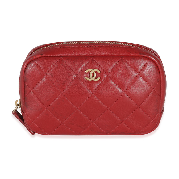 CHANEL | Bags | Chanel Red Quilted Lambskin Small Curvy Pouch Cosmetic ...